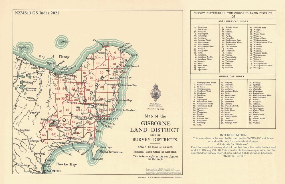 Cadastral index map - Gisborne Land District showing survey districts ...